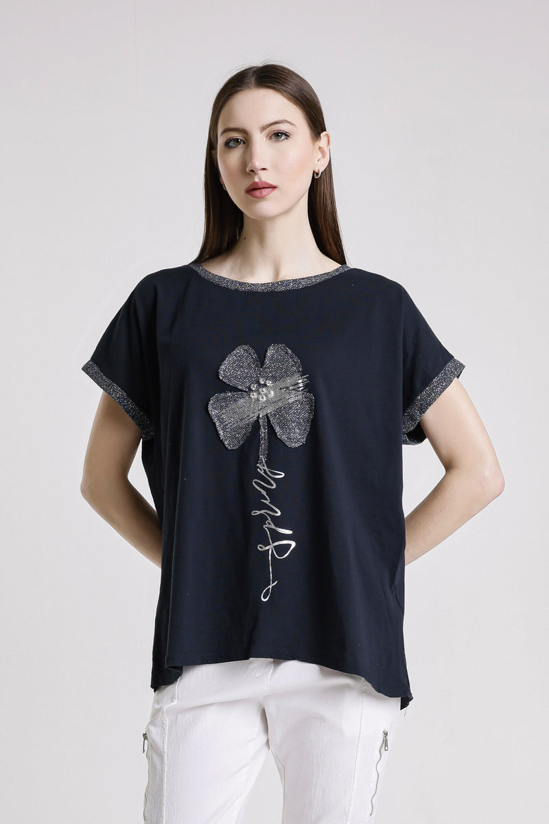 Vanya Flower Short Sleeve Applique T-Shirt (BSS907F) – TINA Stephens Group